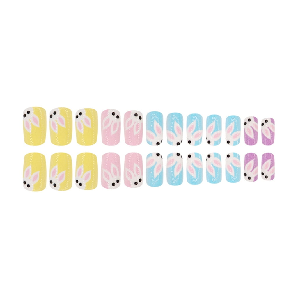 Aurgiarme 24 Pieces Short Square Press On Nails with Rabbits Designs ...