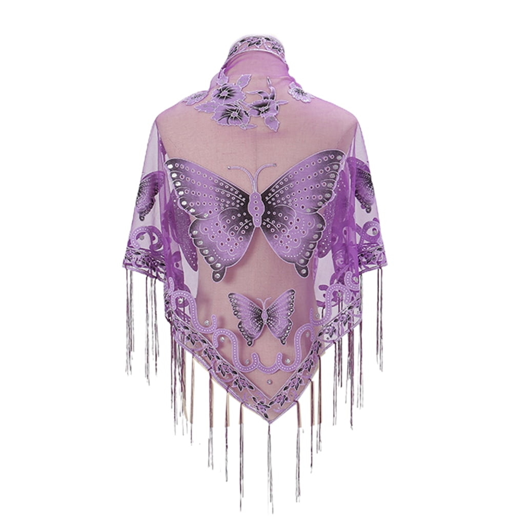 Aurgiarme Butterfly Embroidered Shawl Lace Triangle Scarf Formal Shawls ...