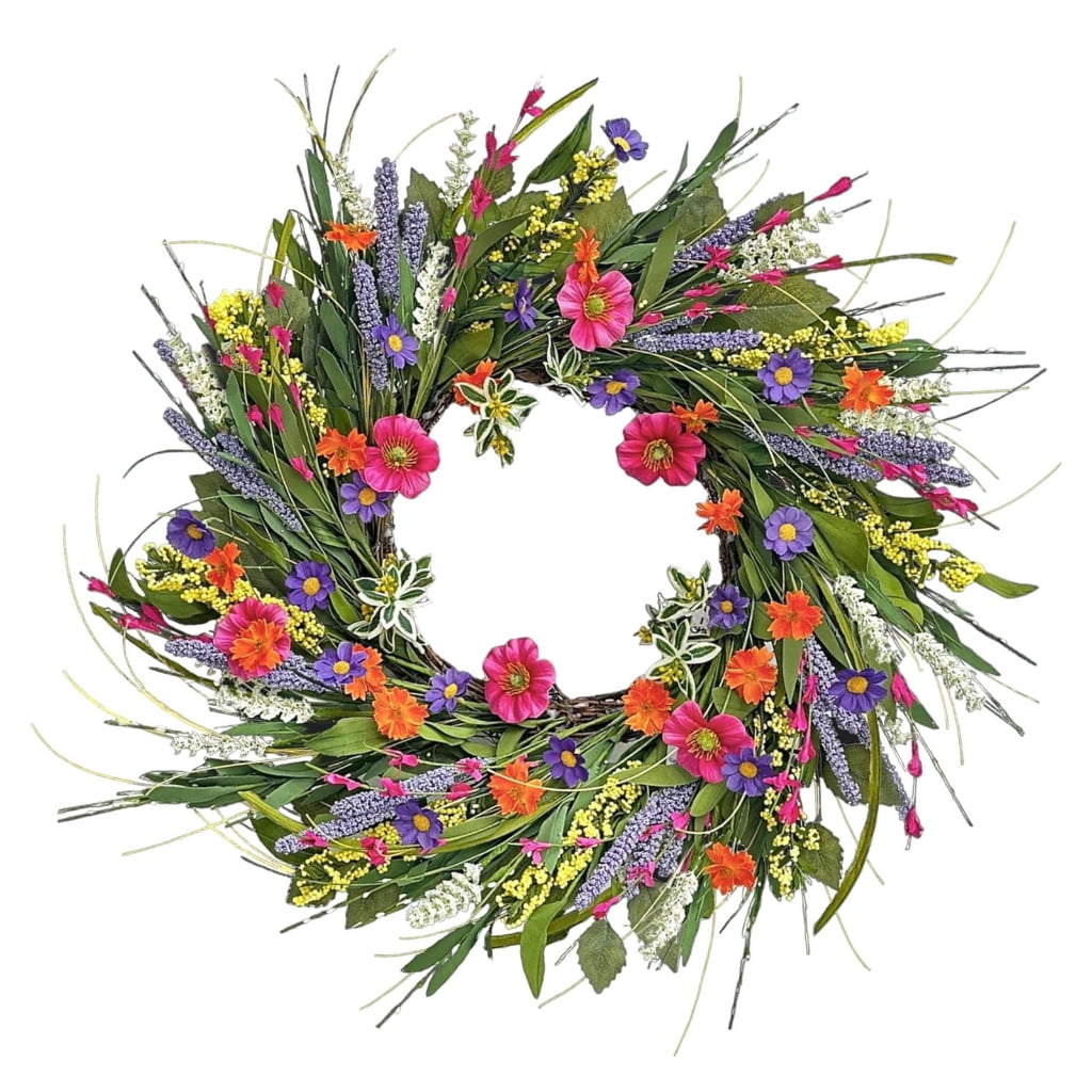 Aurgiarme Colorful Spring Wreath Mixed Flower Wreath 55cm Flower Door ...