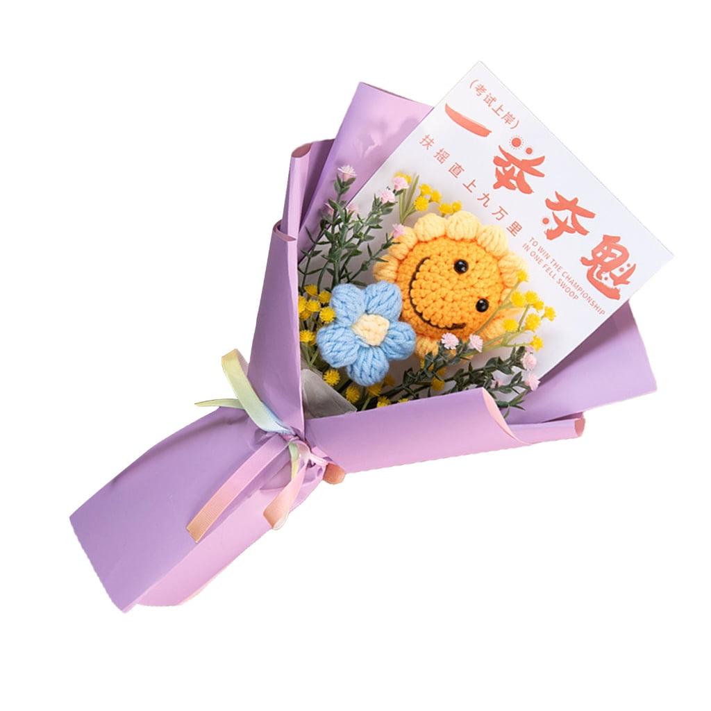 Aurgiarme Crochet Flower Bouquets Artificial Flower with String Light ...