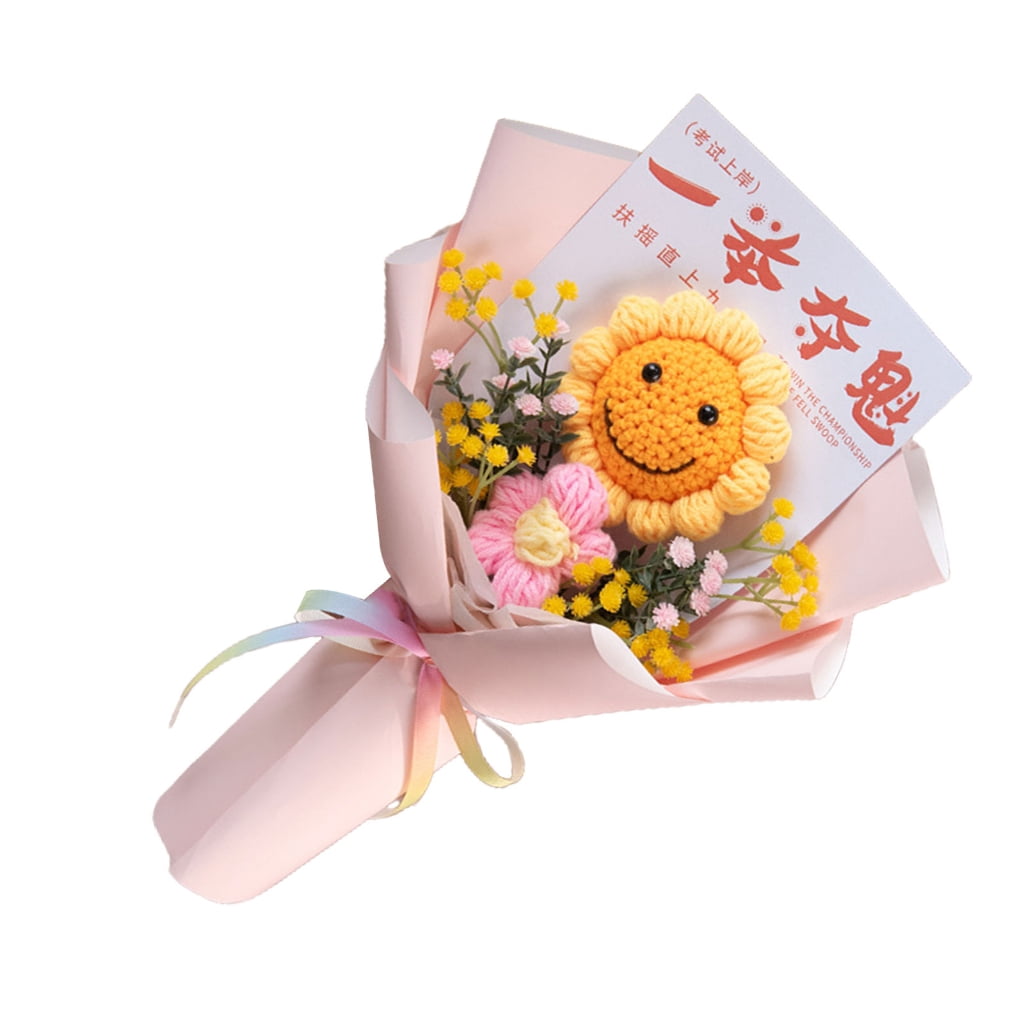 Aurgiarme Crochet Flower Bouquets Artificial Flower with String Light ...