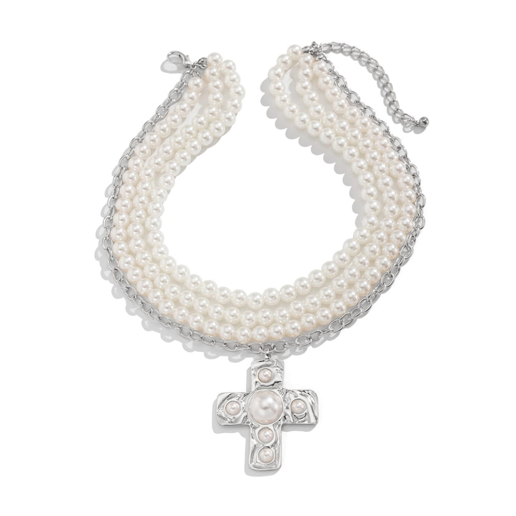 Aurgiarme Practical Pearls Embellished Elegant Gold Crosses Necklace ...