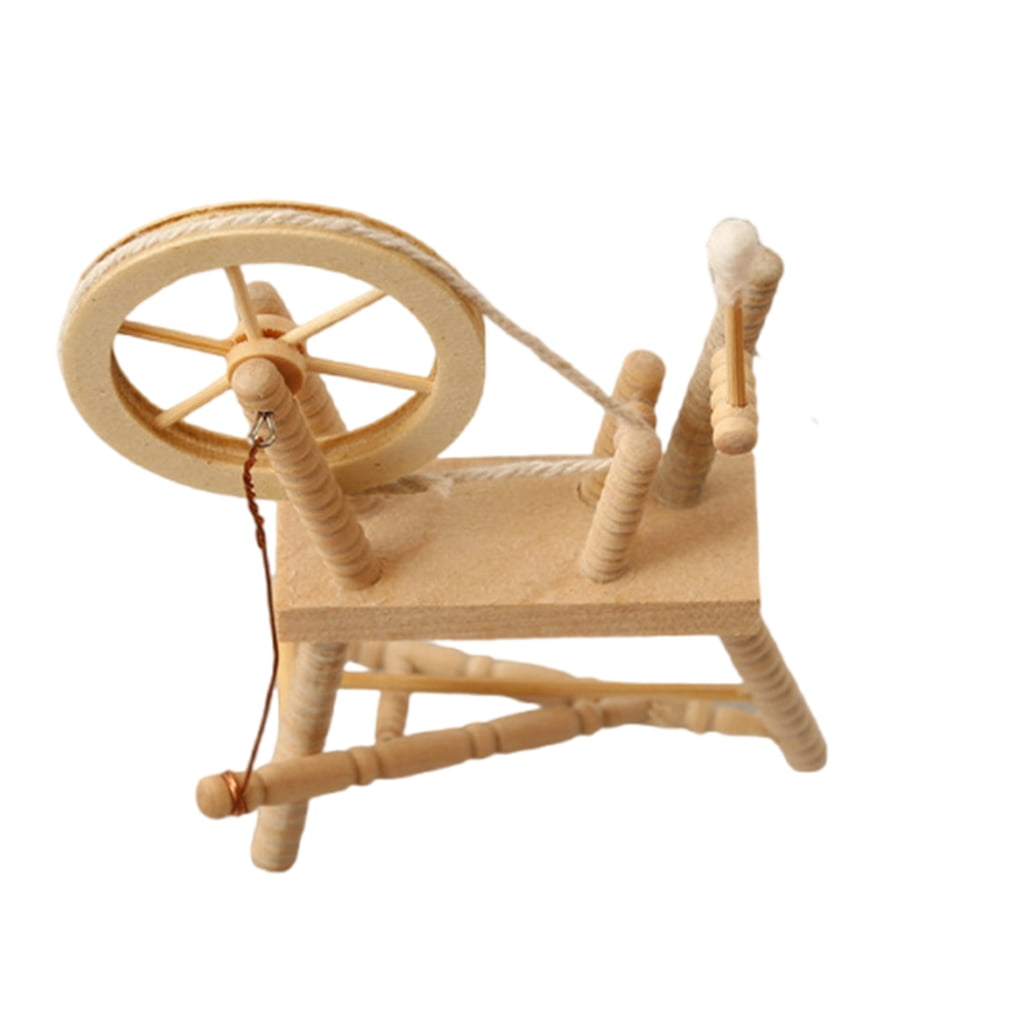 Aurgiarme Retro 1/12 Scale Wood Spinnings Wheel Model For Dollhouses ...