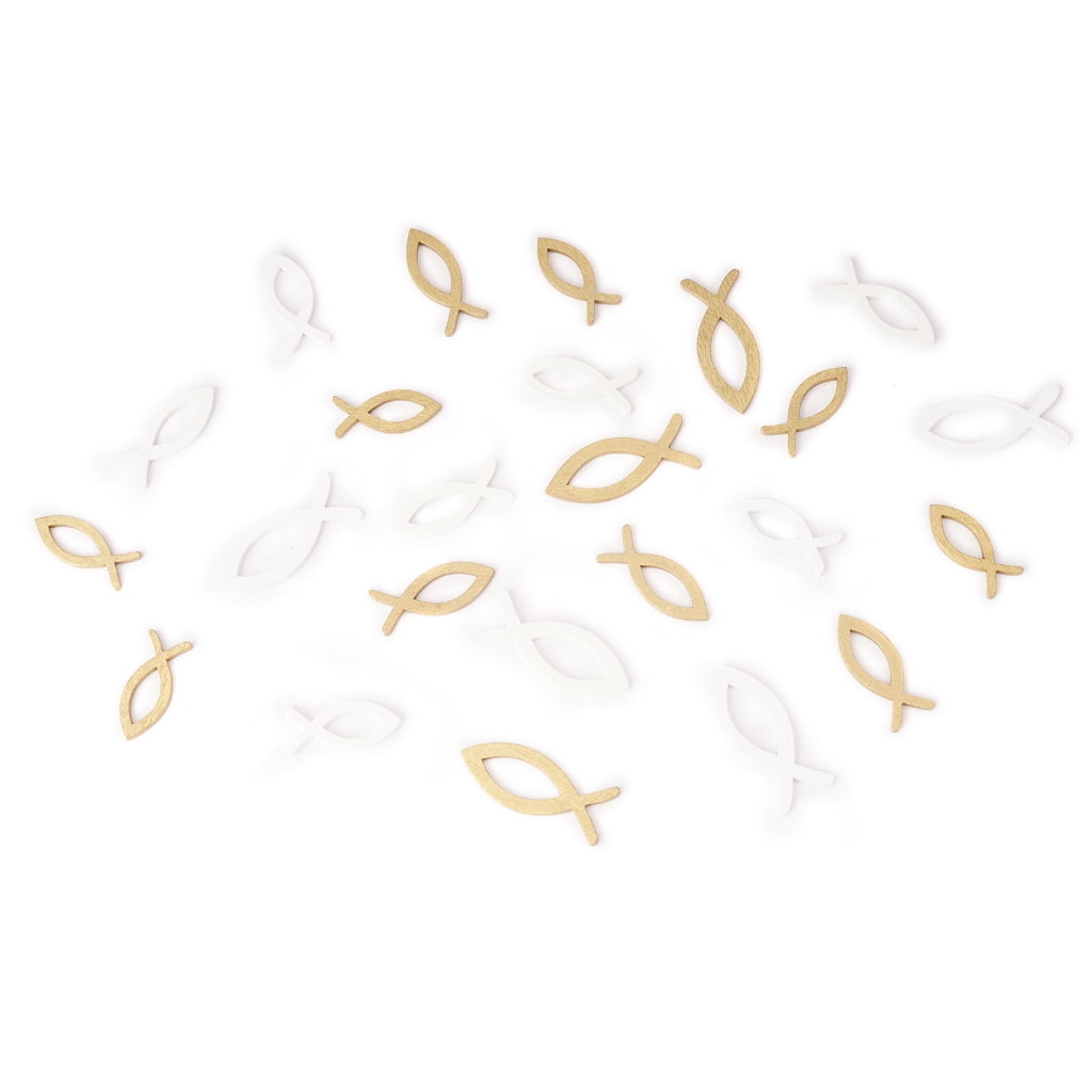 Aurgiarme Set of 108 Wood Hollow Fish Decorations Beautiful Fish White ...