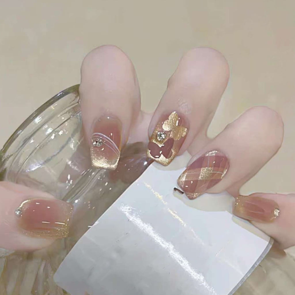 Aurgiarme Square Press on Nails Cats Eye Fake Nails Designs Full Covers ...