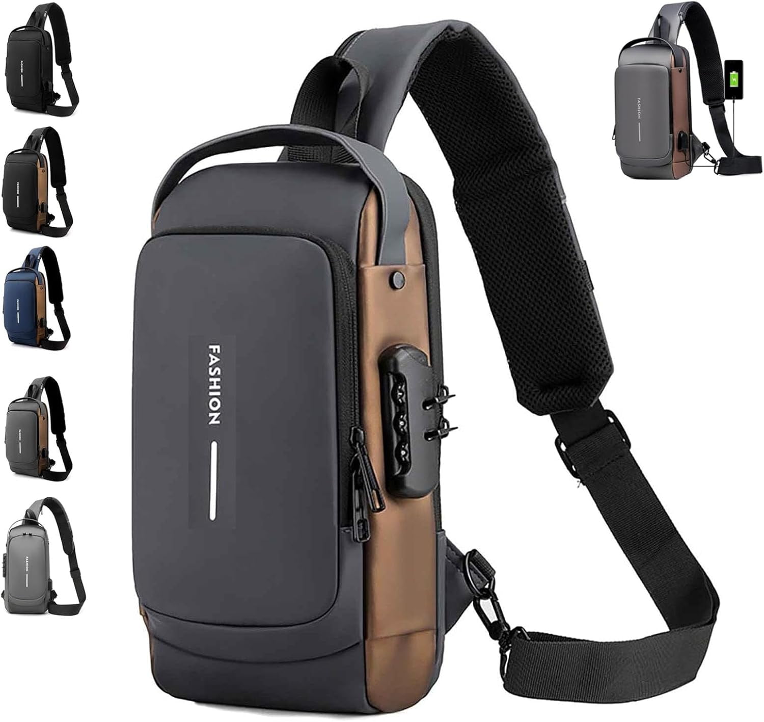 Auricz Bag, New Carbon Fiber Streamline Anti-theft Sling Bag-USB ...