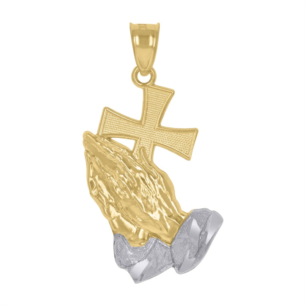 Auriga 10k Two-Tone Gold Praying Hands Praying Hands With Cross ...