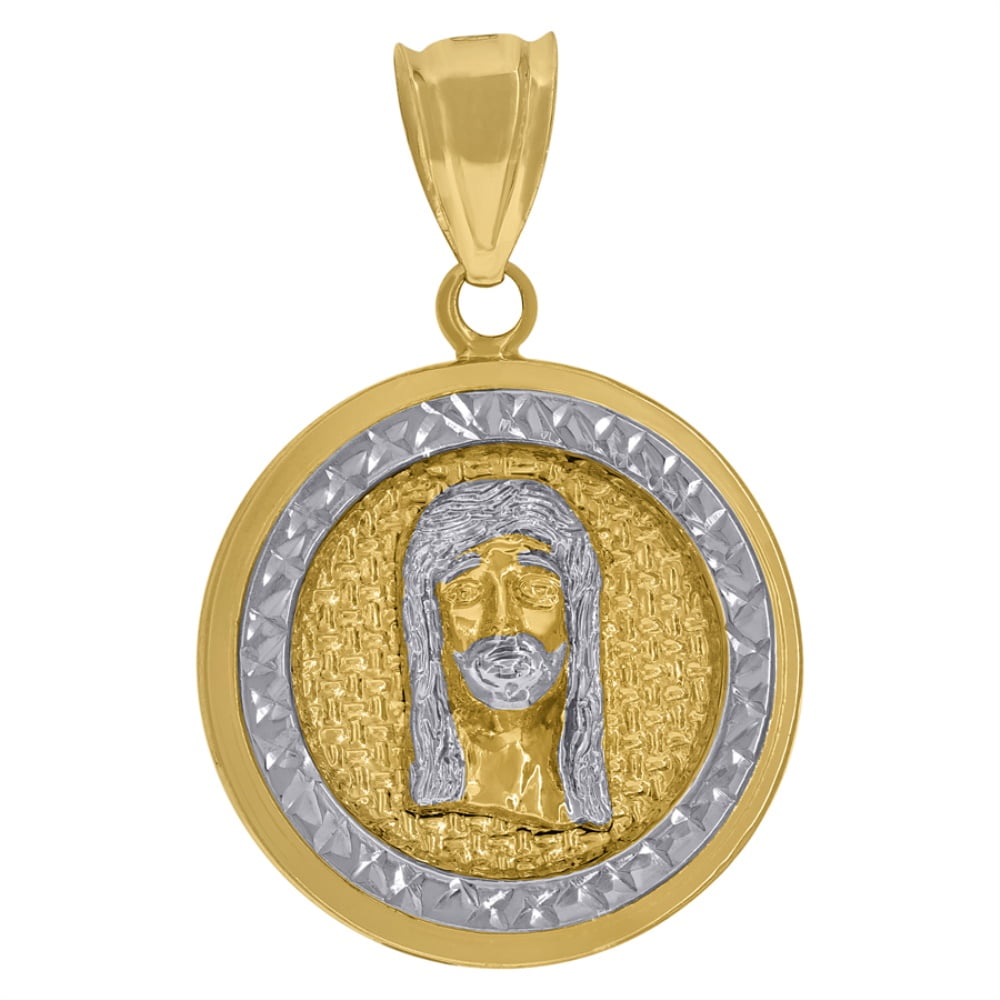 Auriga 10k Two-Tone Gold Religious Jesus Medallion Pendant for Men ...