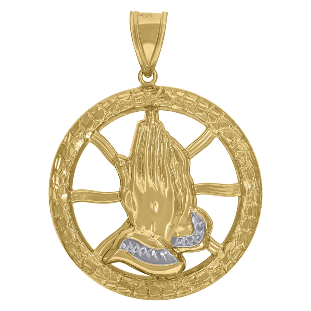 Auriga 10k Two-Tone Gold Religious Praying Hands Medallion Charm ...
