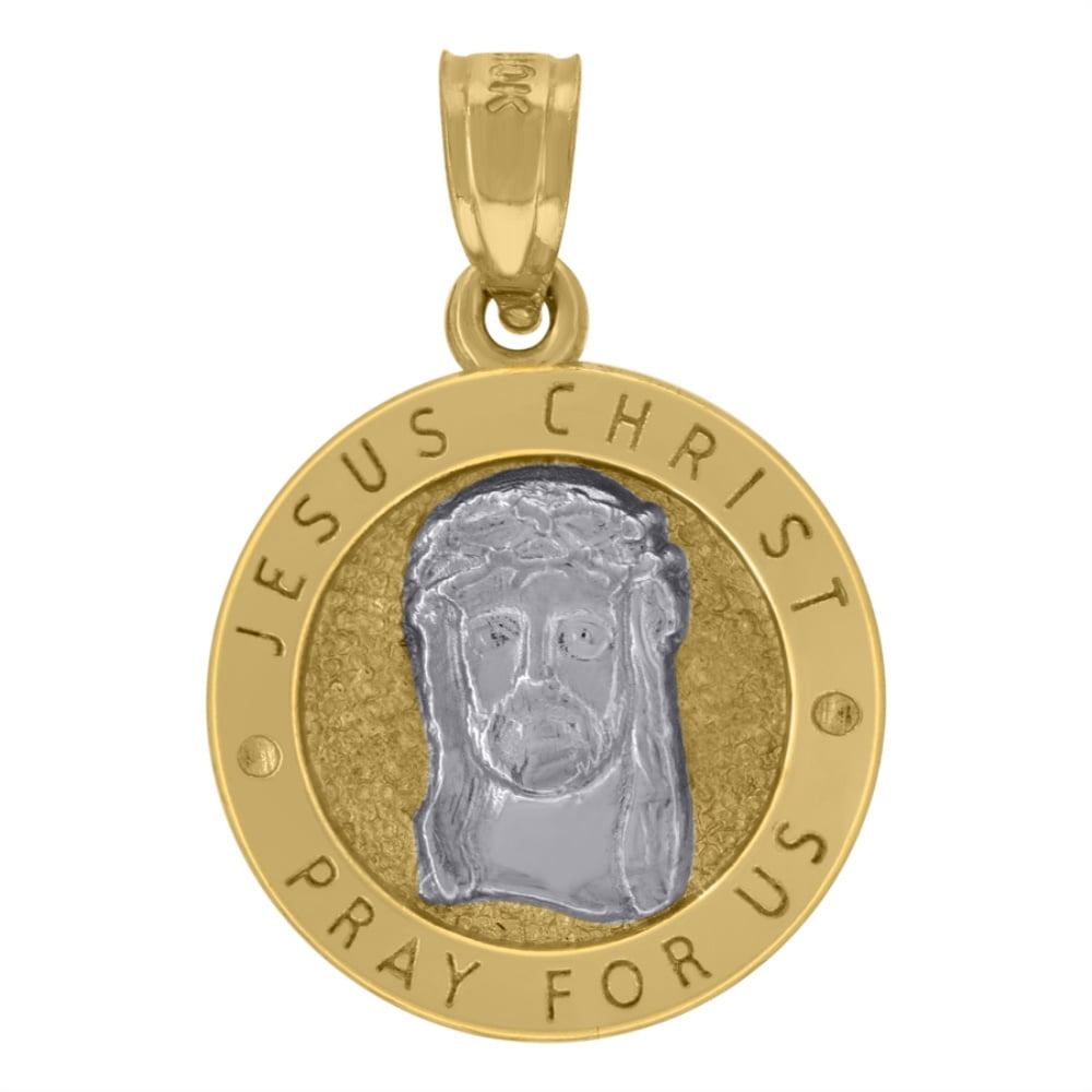 Auriga 10k Two-Tone Gold Textured Jesus Christ Pray For Us Religious ...