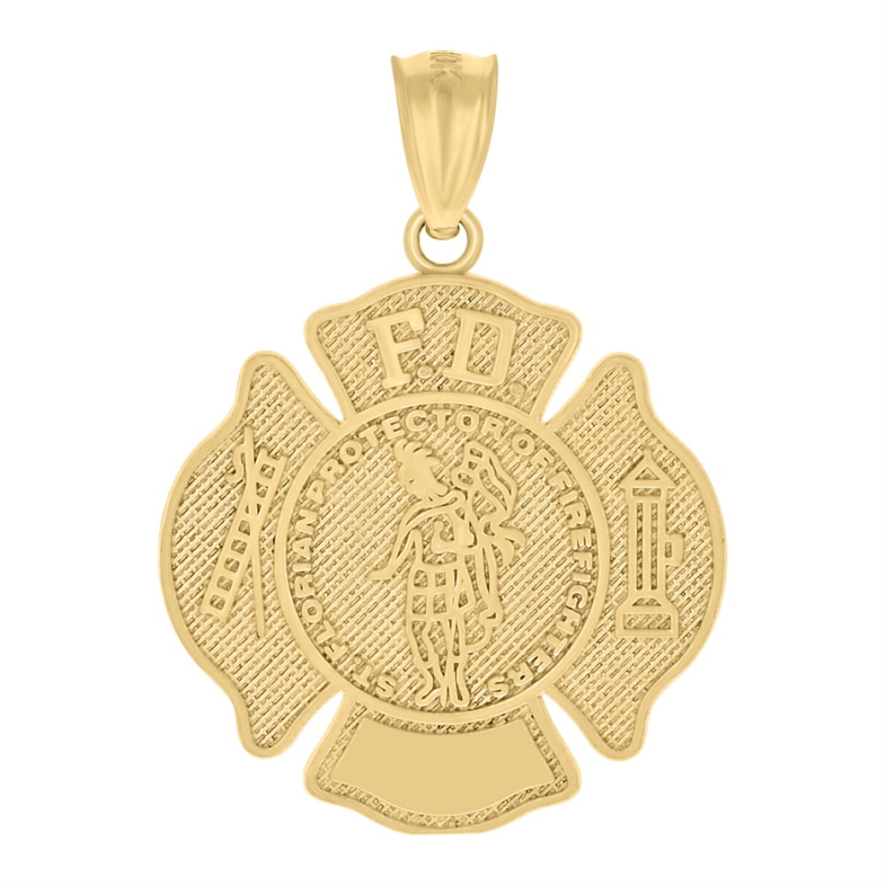 Auriga 10k Yellow Gold Fire Department Badge Charm Pendant for Women ...