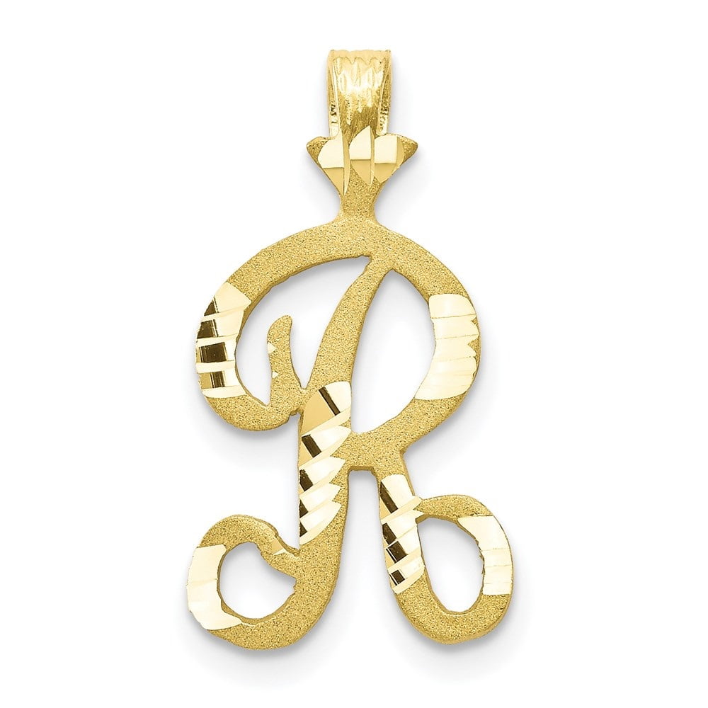 Auriga 10k Yellow Gold Grooved Letter R Initial Pendant for Women ...