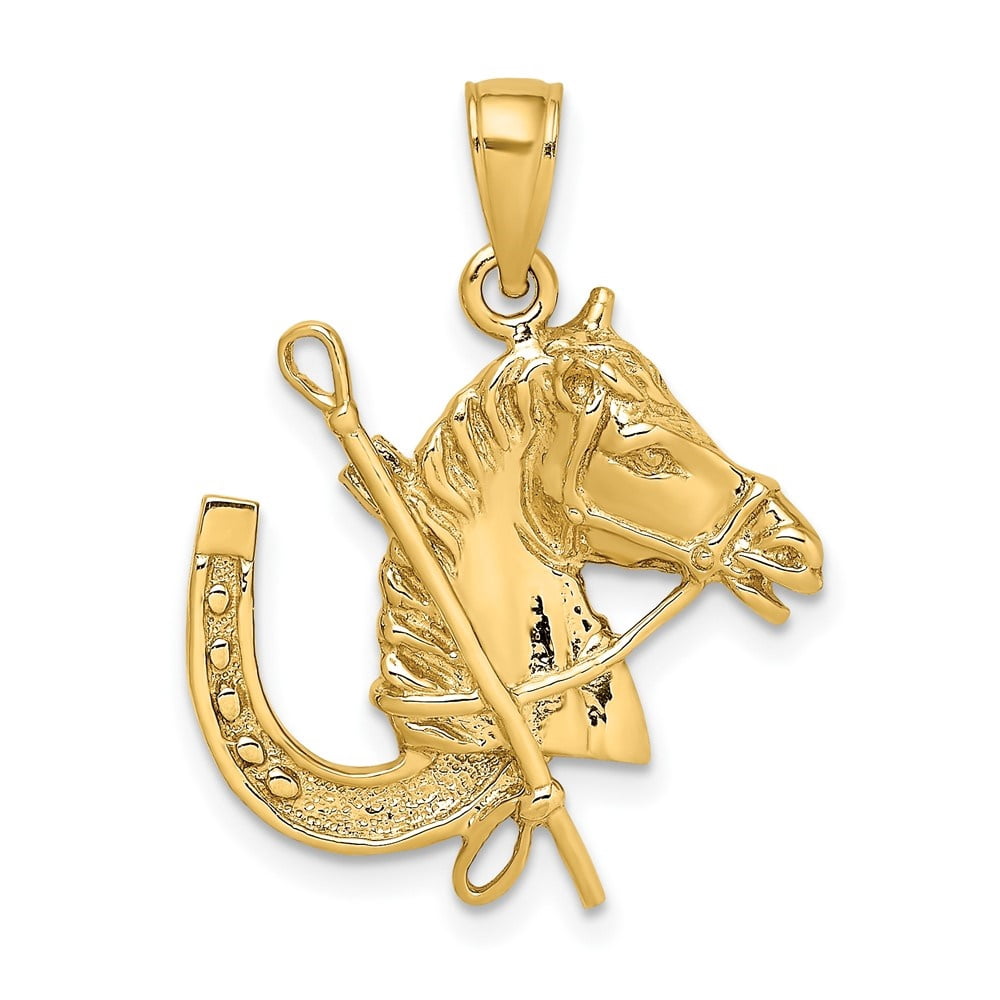 Auriga 10k Yellow Gold Horse Head w/ Shoe and Crop Charm for Women (L ...