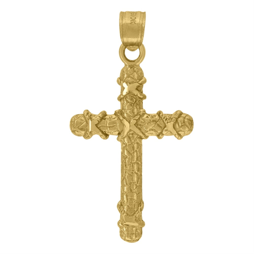 Auriga 10k Yellow Gold Nugget Textured Cross Religious Charm Pendant ...
