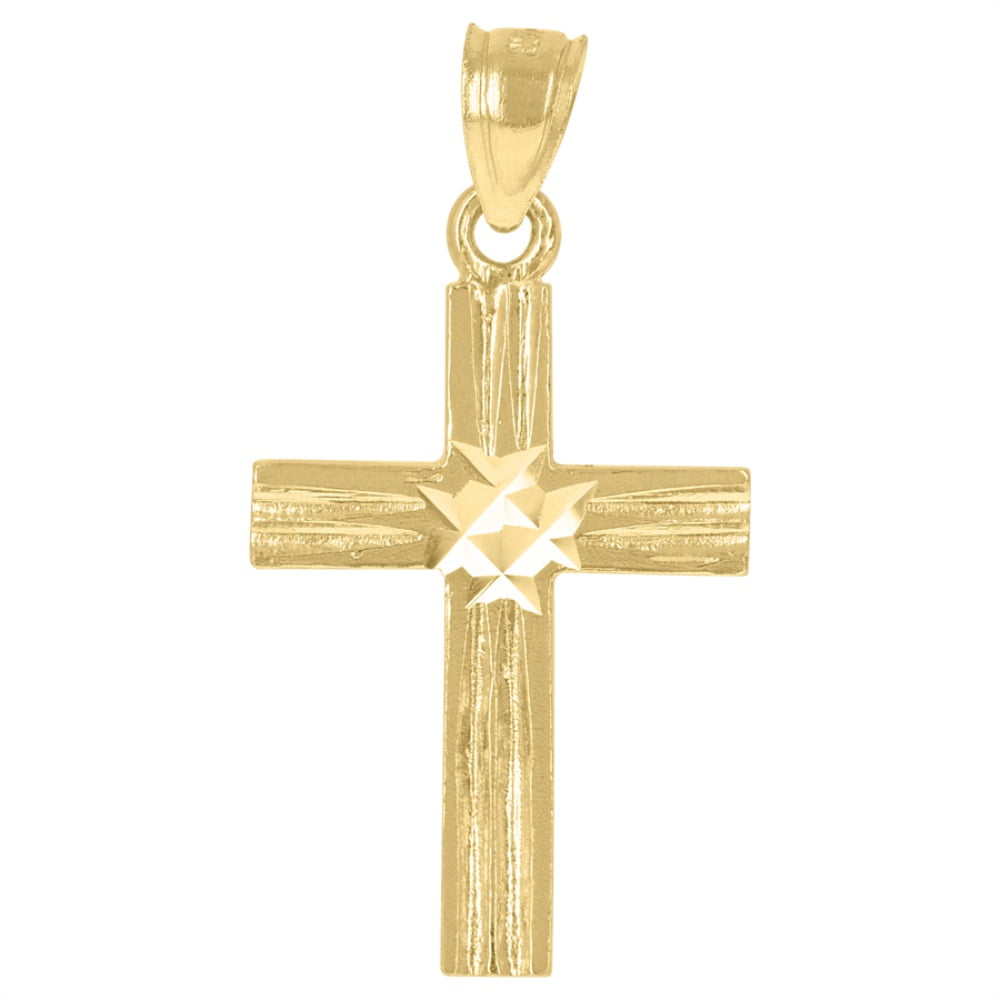 Auriga 10k Yellow Gold Textured Cross Religious Charm Pendant for Women ...
