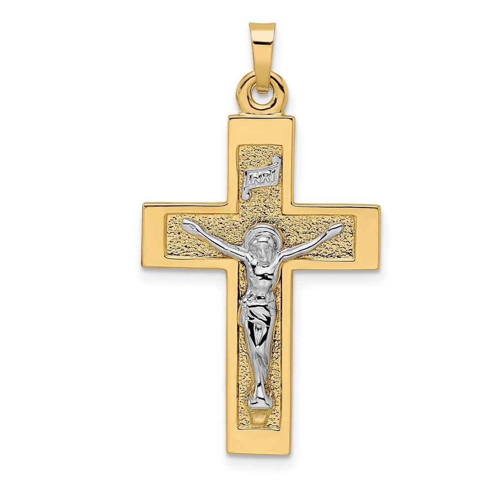 Auriga 14k Two-tone Gold Polished Solid INRI Crucifix Cross Pendant for ...