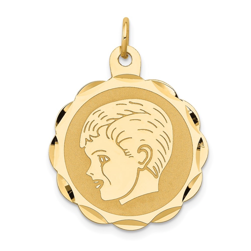 Beautiful 14k Boy Head on .011 Gauge Engravable Scalloped Disc Charm ...