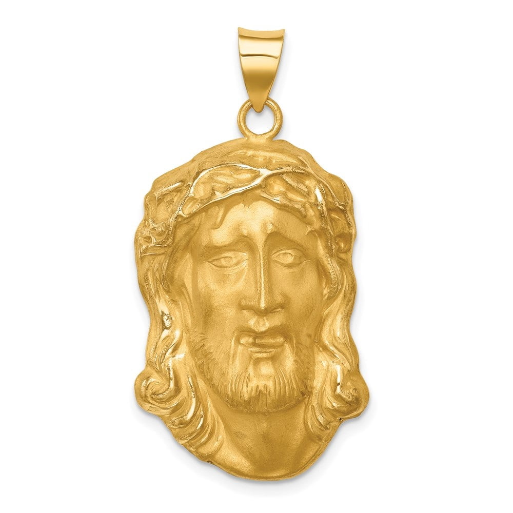 Auriga 14K Yellow Gold Hollow Polished/Satin Large Jesus Medal Pendant ...