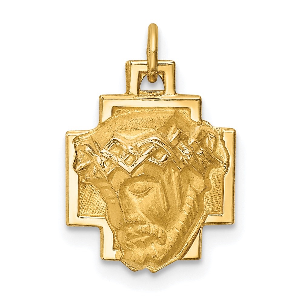 14k Yellow Gold Solid Hollow Polished/Satin Jesus Cross Medal Charm ...