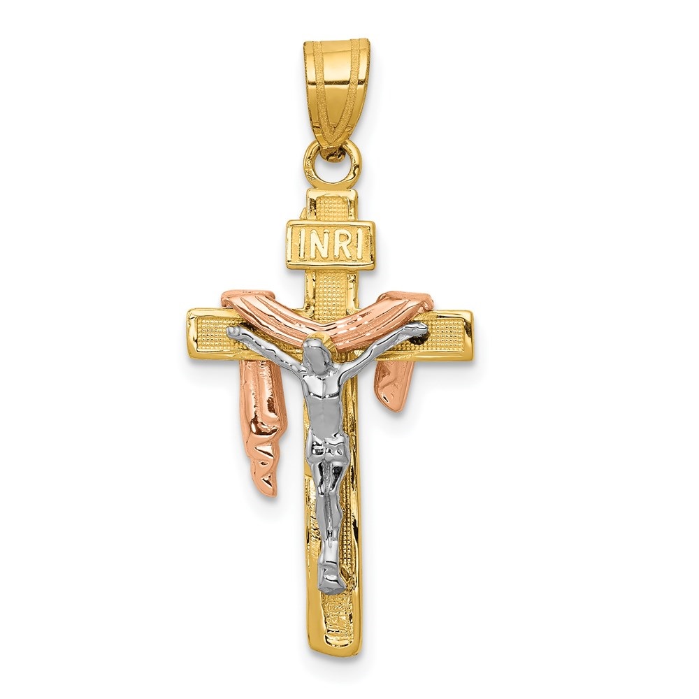 Finest Gold 14K Tri-Color Diamond-Cut Crucifix Pendant - Walmart.com