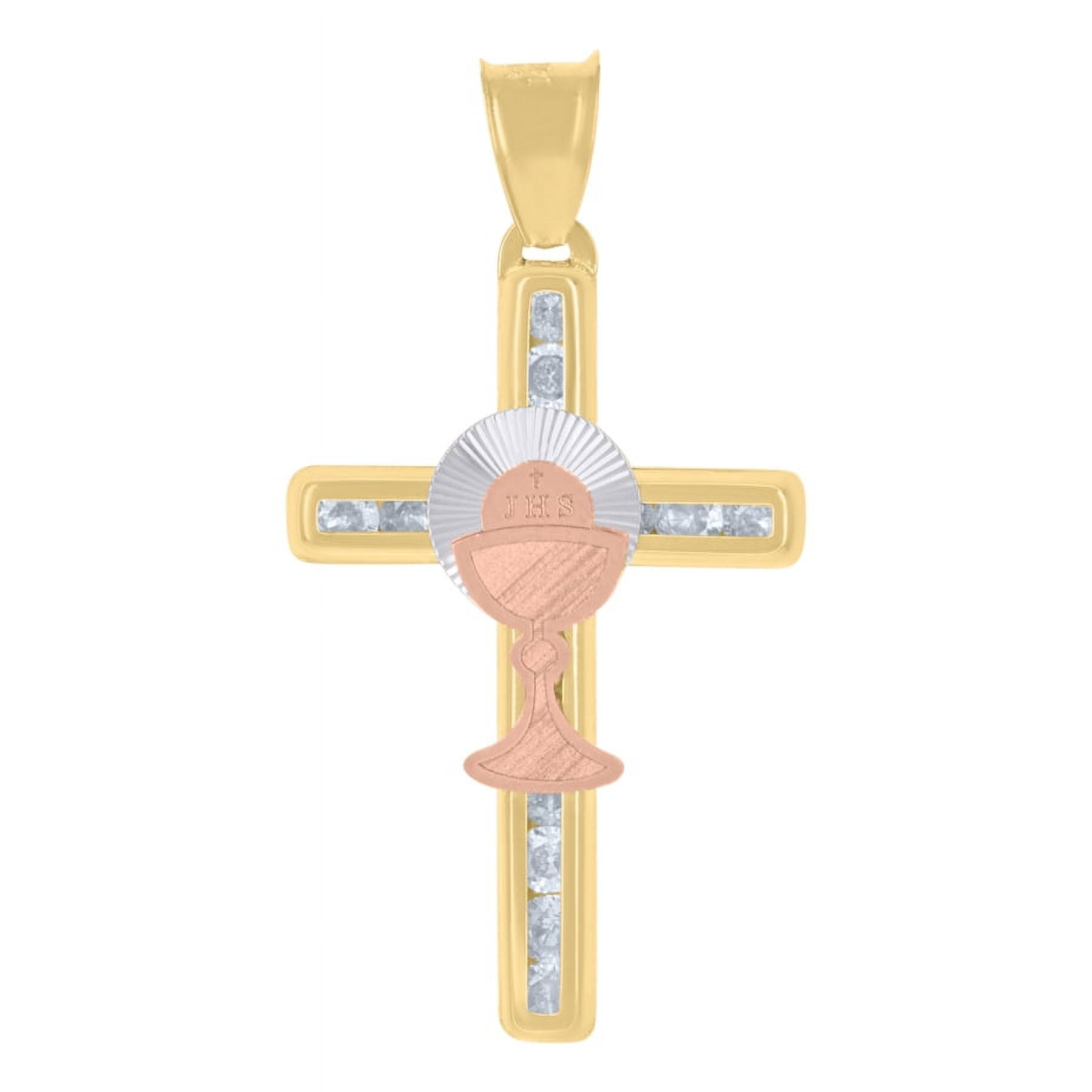 Auriga 14k Tri-Color Gold CZ First Communion Cross Religious Charm ...