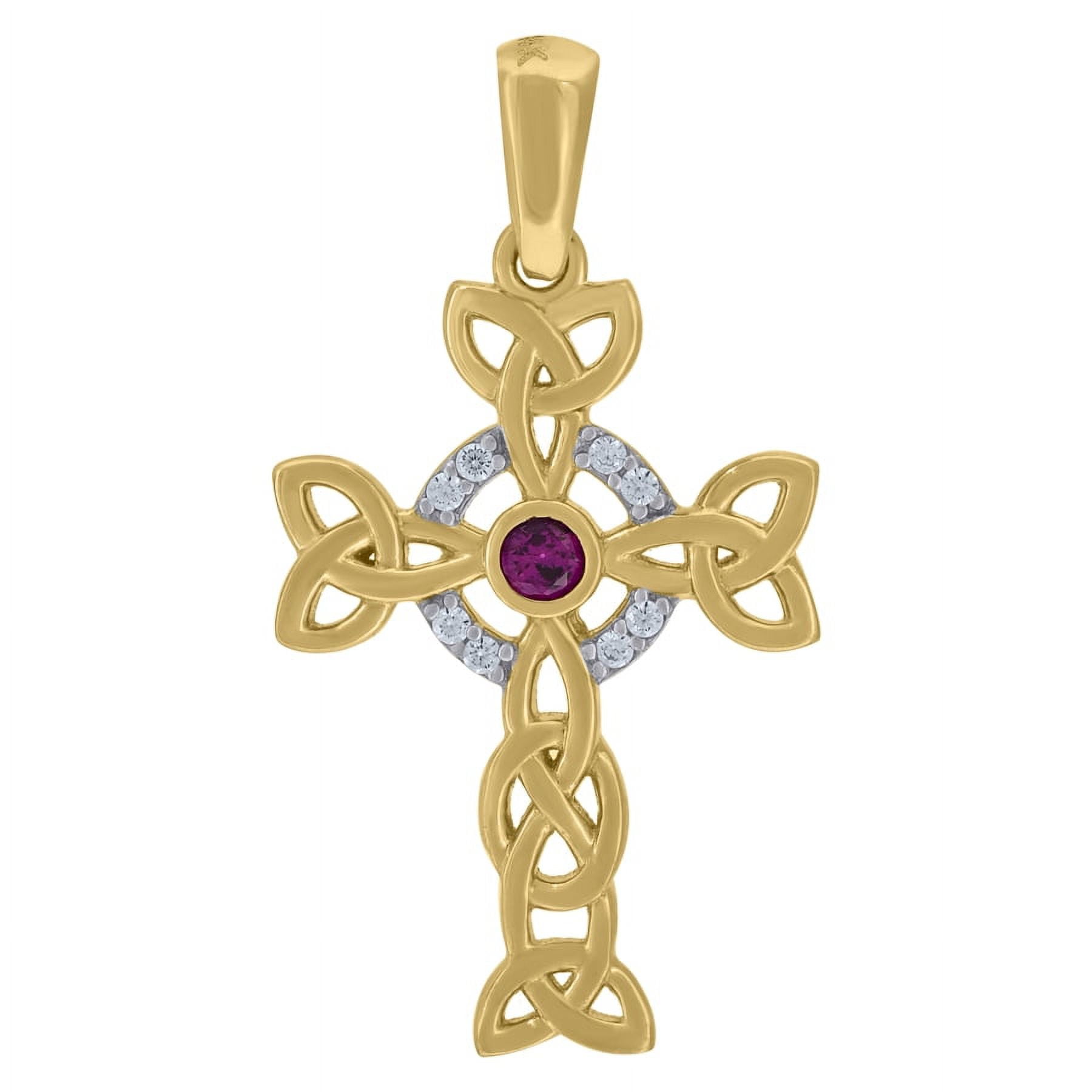 Auriga 14k Two-Tone Gold Garnet CZ Cross Religious Charm Pendant for Women (L- 29.7mm, W- 15.7mm ...