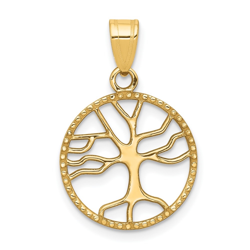 14k Yellow Gold Tree Of Life In Round Pendant Charm Necklace ...