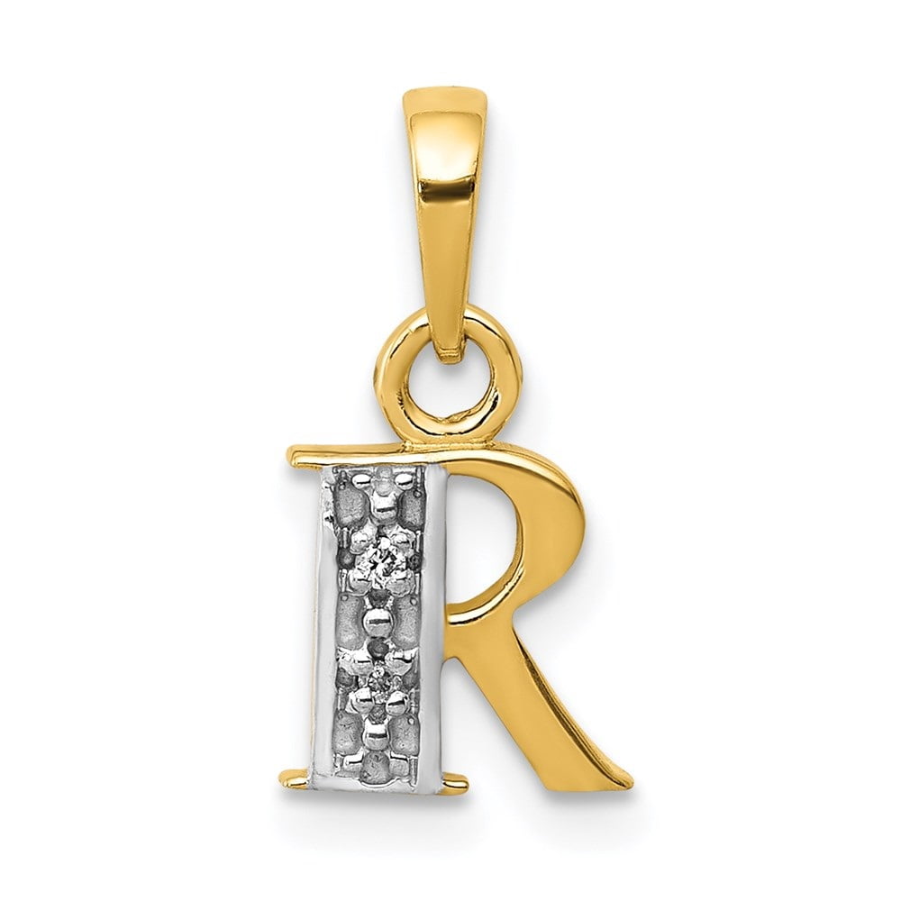 Auriga 14k Yellow Gold Rhodium Diamond Letter R Initial Pendant for ...