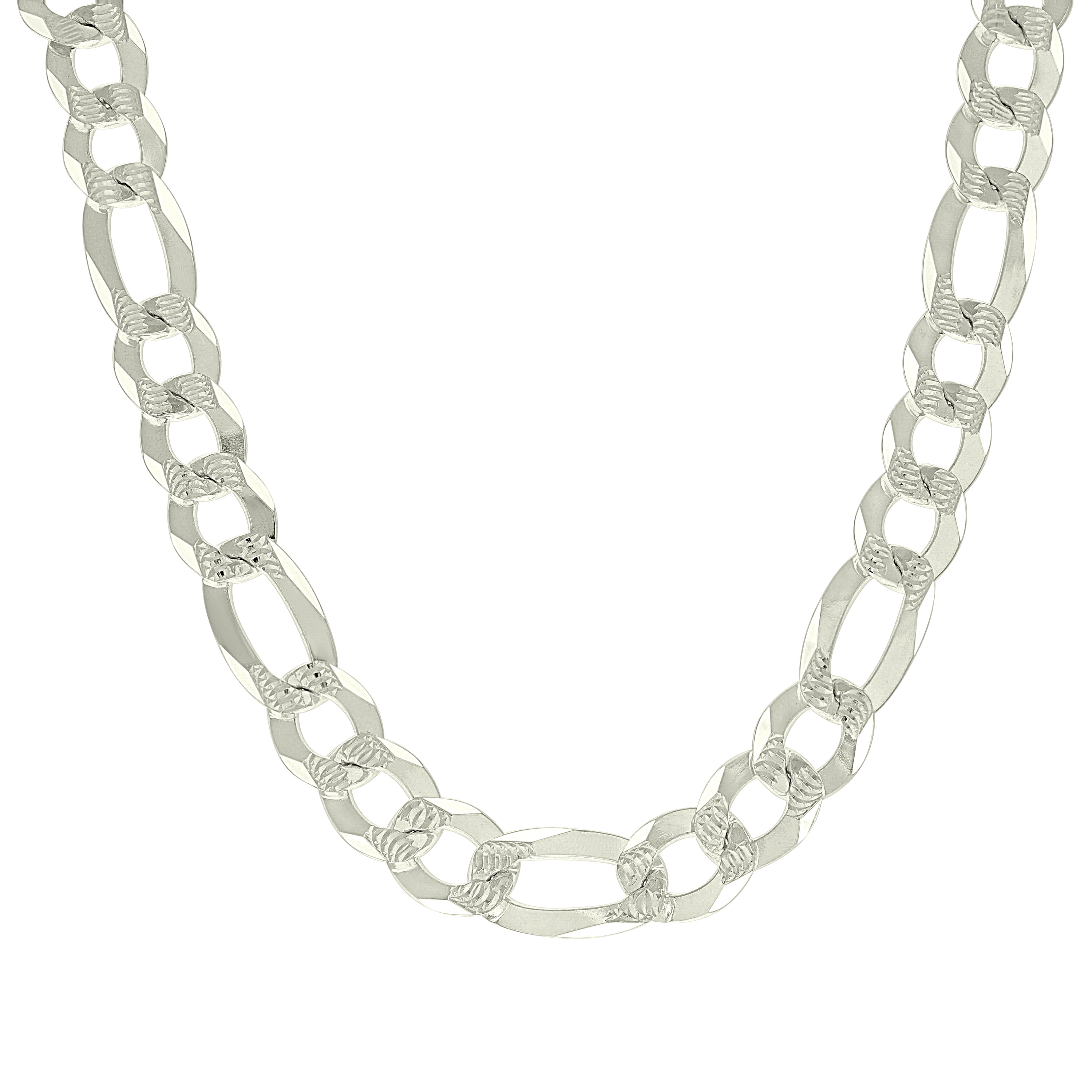 Auriga 925 Sterling Silver 14mm Pave Super Flat Figaro Chain Necklace ...