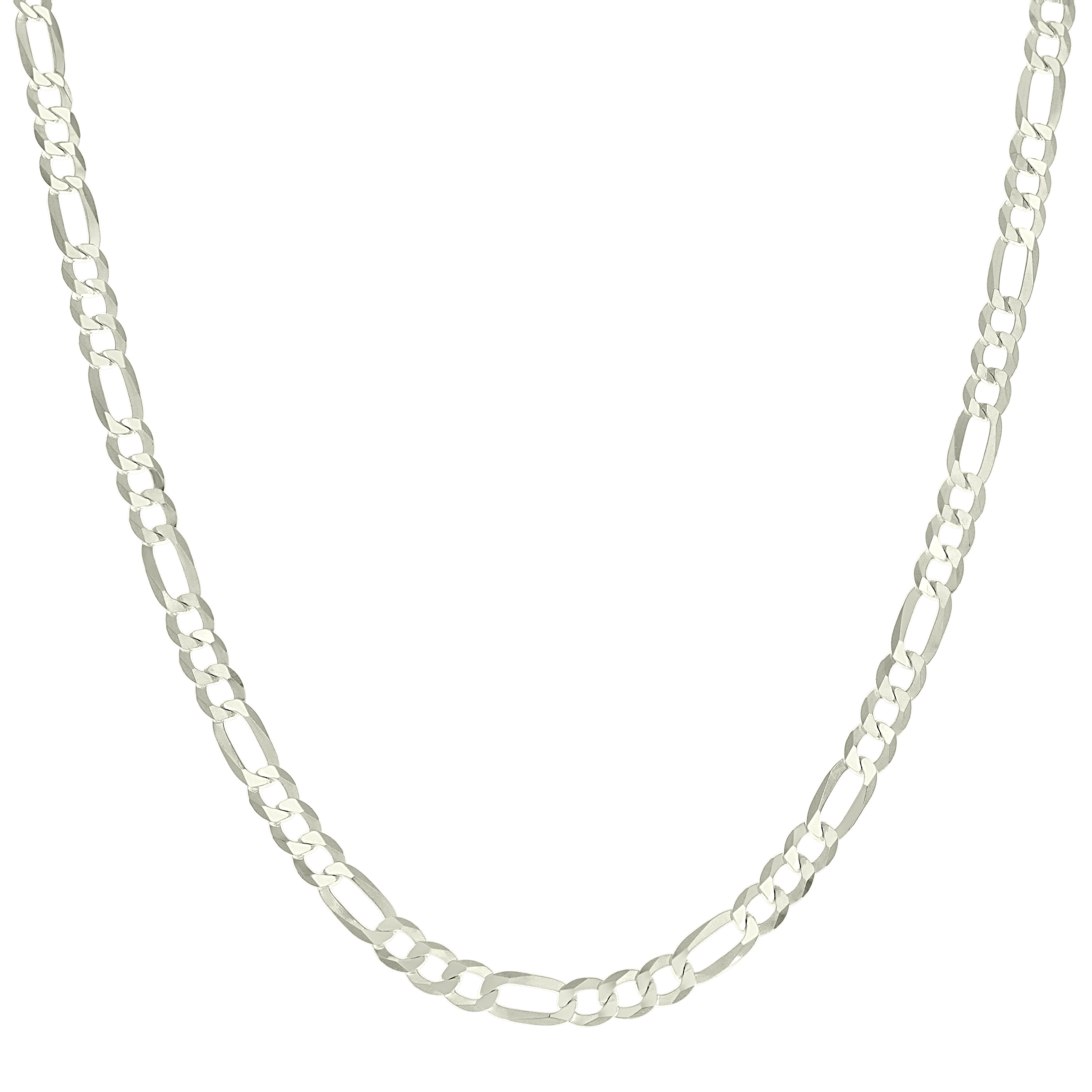Auriga 925 Sterling Silver 5.7mm Pave Super Flat Figaro Chain Necklace ...