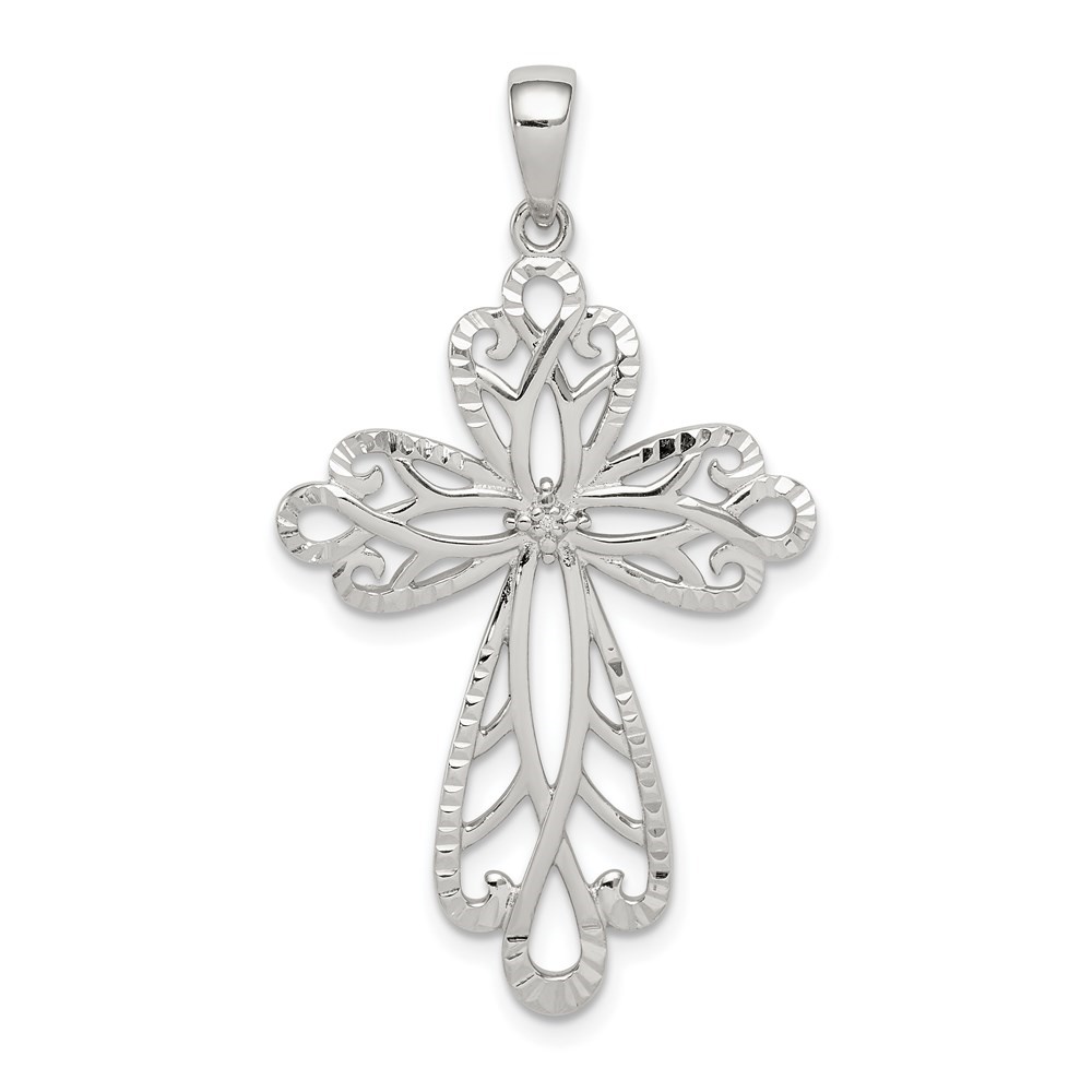 Sterling Silver Diamond Cut Leaf Cross Pendant 18 Inches - Walmart.com