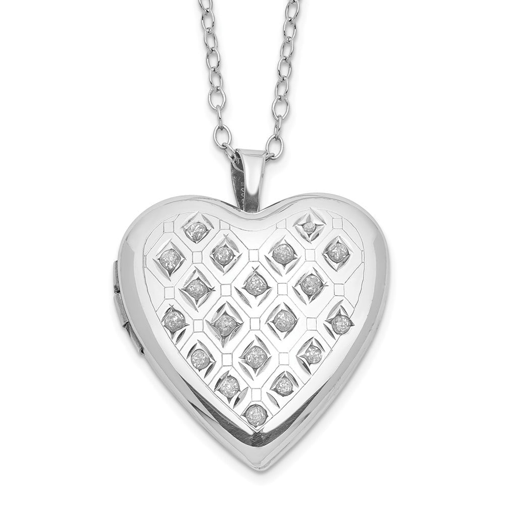 Auriga 925 Sterling Silver Platinum-plated 0.005ct Diamond Heart Locket ...