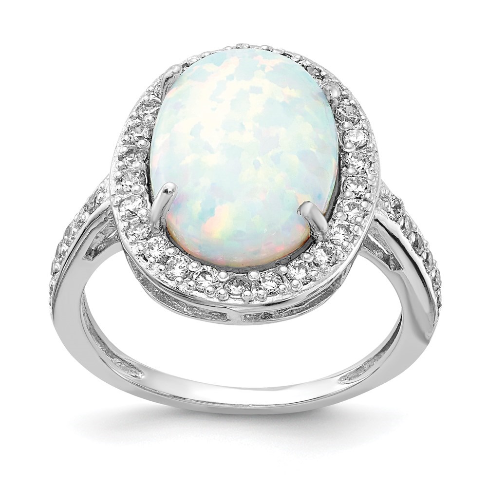 Oval White Simulated Opal Cubic Zirconia Ring Sterling Silver 925 ...