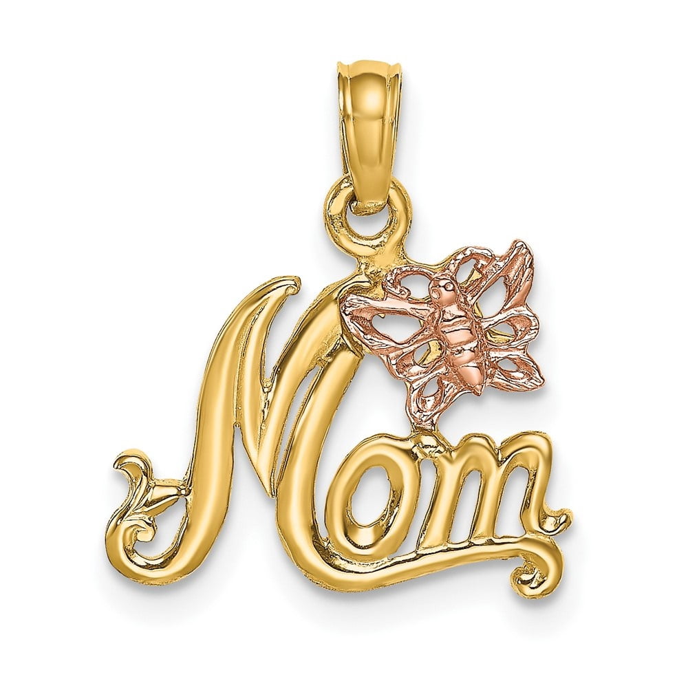 Auriga Fine Jewelry 10K Two-Tone Gold Mom with Butterfly Charm Pendant ...