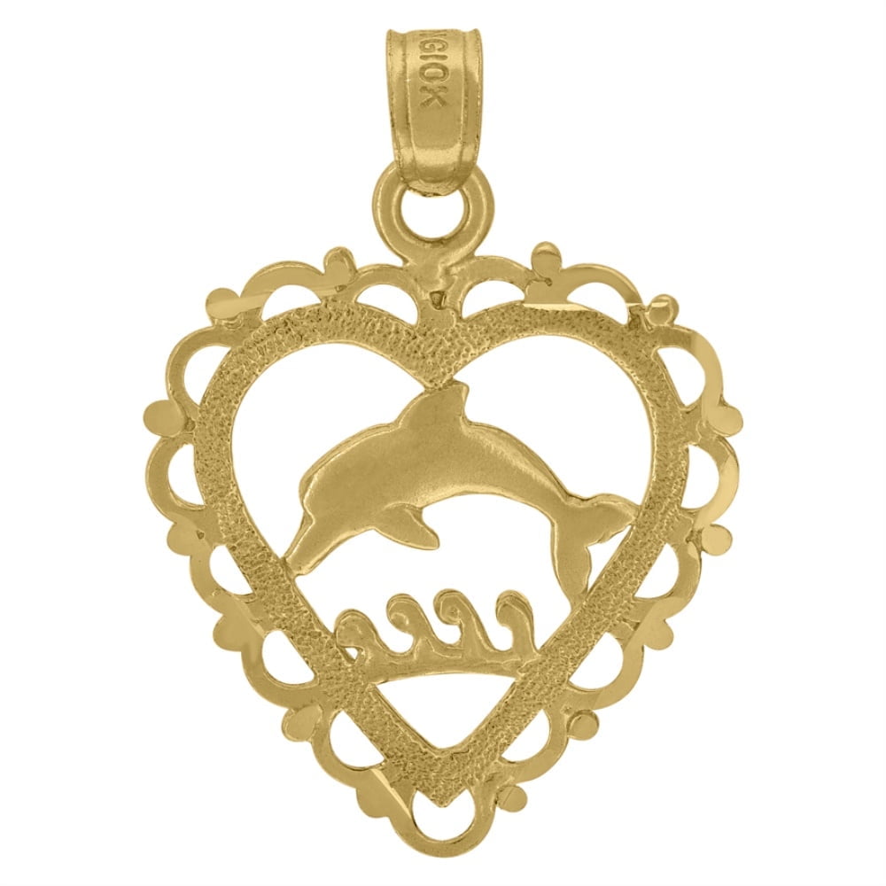 Auriga Fine Jewelry 10K Yellow Gold Dolphin Heart Animal Charm Pendant ...