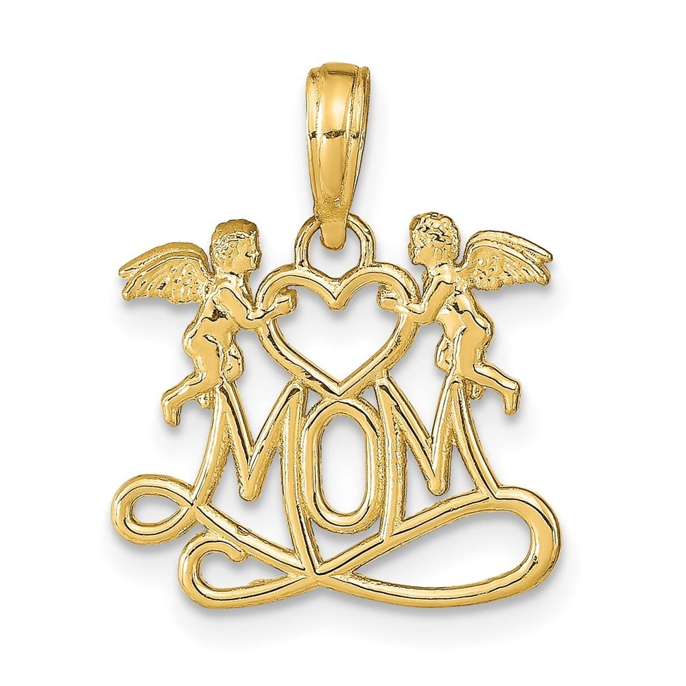 Auriga Fine Jewelry 10K Yellow Gold MOM w/Heart and Angels Pendant (L ...