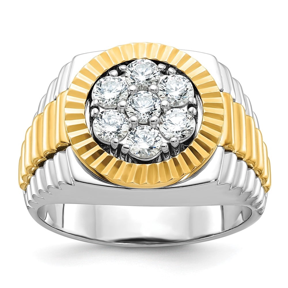 Auriga Fine Jewelry 14K Two-tone Gold Men's Textured Round Diamond ...