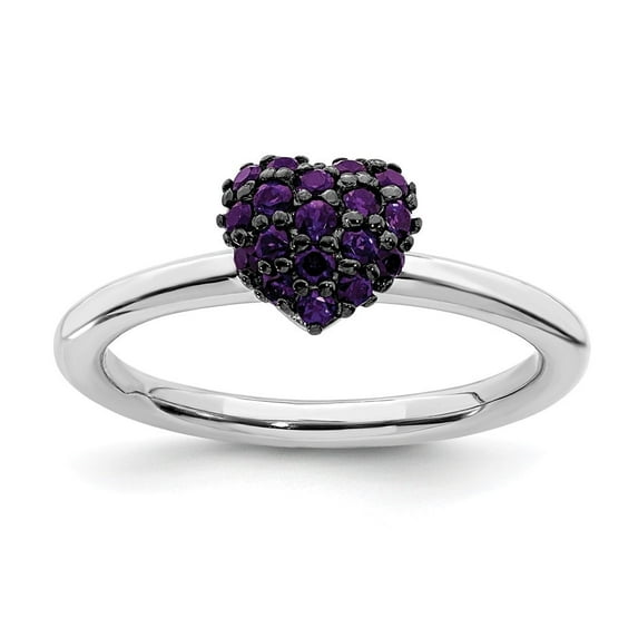 Auriga Fine Jewelry 925 Sterling Silver Amethyst Heart Ring Size 5 ...