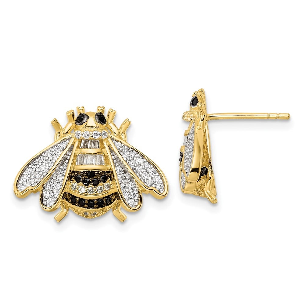Auriga Fine Jewelry 925 Sterling Silver Black/White RH-plated Gold Tone CZ Bumblebee Post Stud ...