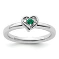 Auriga Fine Jewelry 925 Sterling Silver Created Emerald Heart Ring Size ...