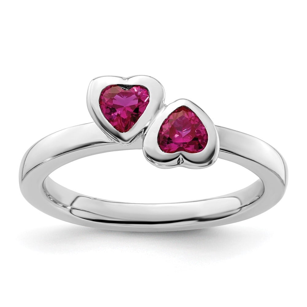 Auriga Fine Jewelry 925 Sterling Silver Created Ruby Double Heart Ring ...