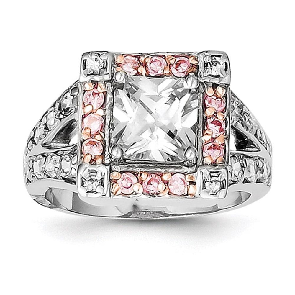 Auriga Fine Jewelry 925 Sterling Silver Pink Cubic Zirconia Engagement ...