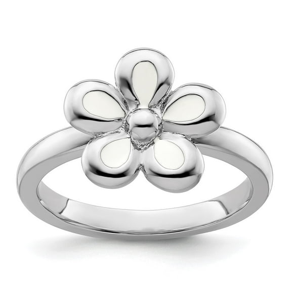 Auriga Fine Jewelry 925 Sterling Silver Polished White Enameled Flower ...