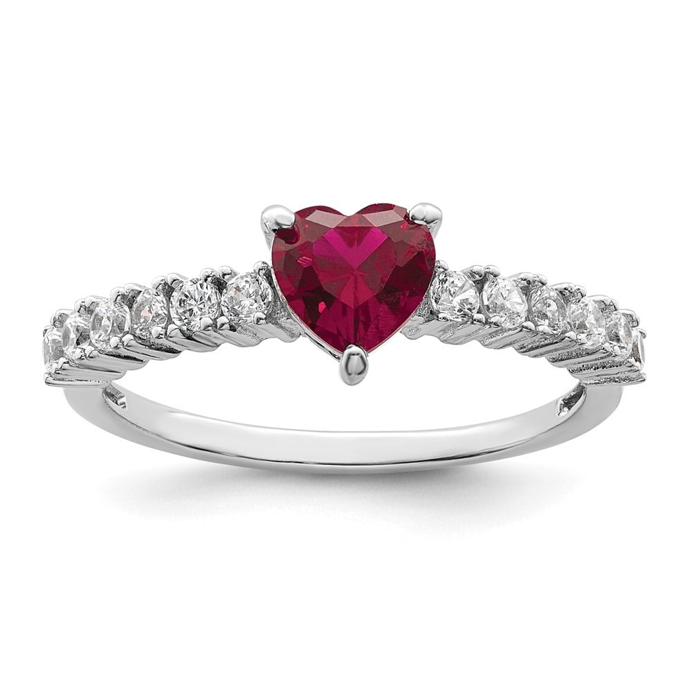 Auriga Fine Jewelry 925 Sterling Silver Ruby and CZ Heart Ring Size 8 ...