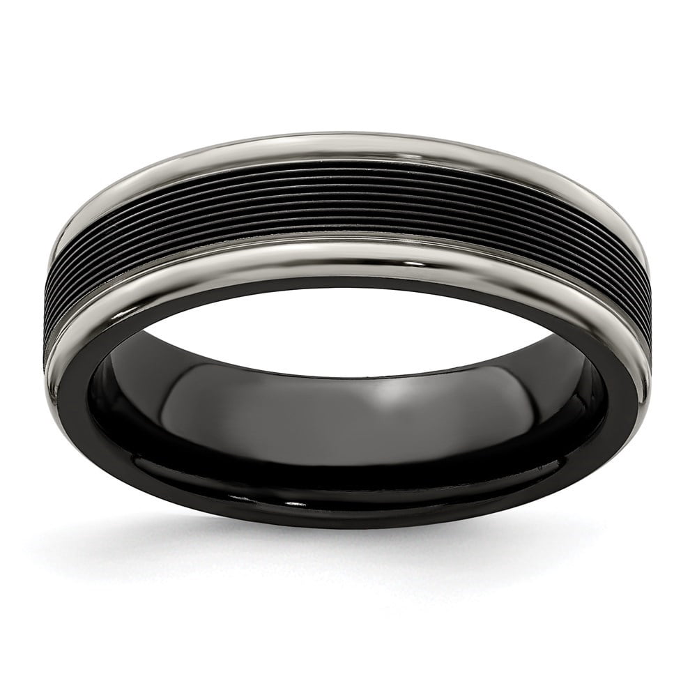 Auriga Fine Jewelry Black TI -Traction Finish w/Polished Edge6.5mm Men ...