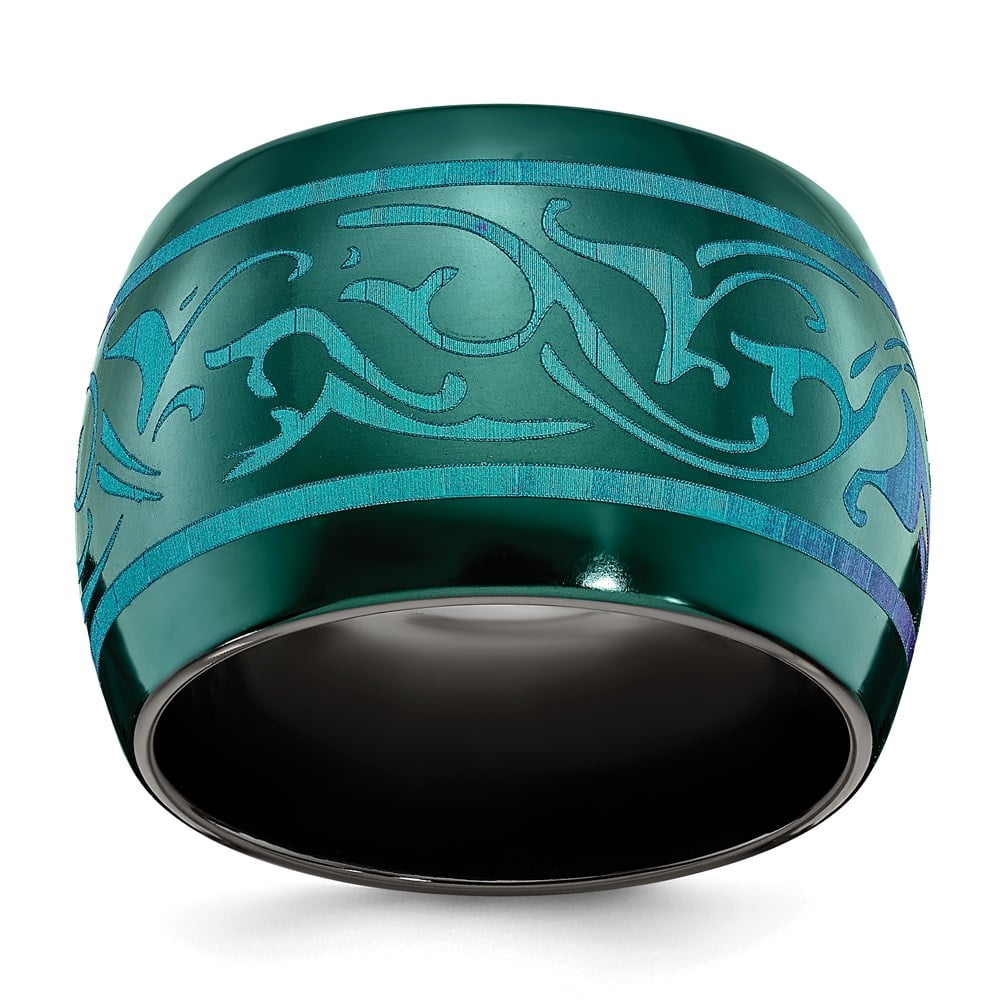 Auriga Fine Jewelry Black Ti Anodized Teal Domed 16mm Men's Band Size 9 ...