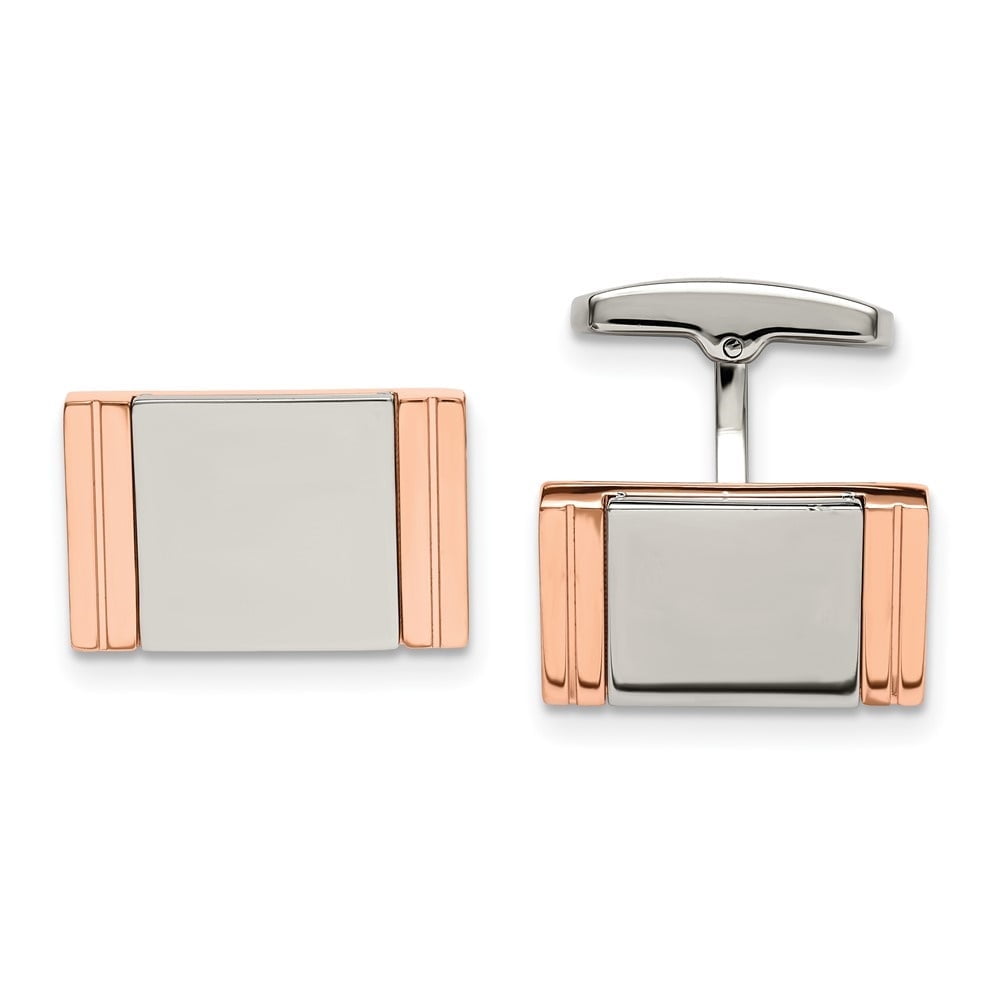 Auriga Fine Jewelry Stainless Steel Polished Rose IP-plated Rectangle ...