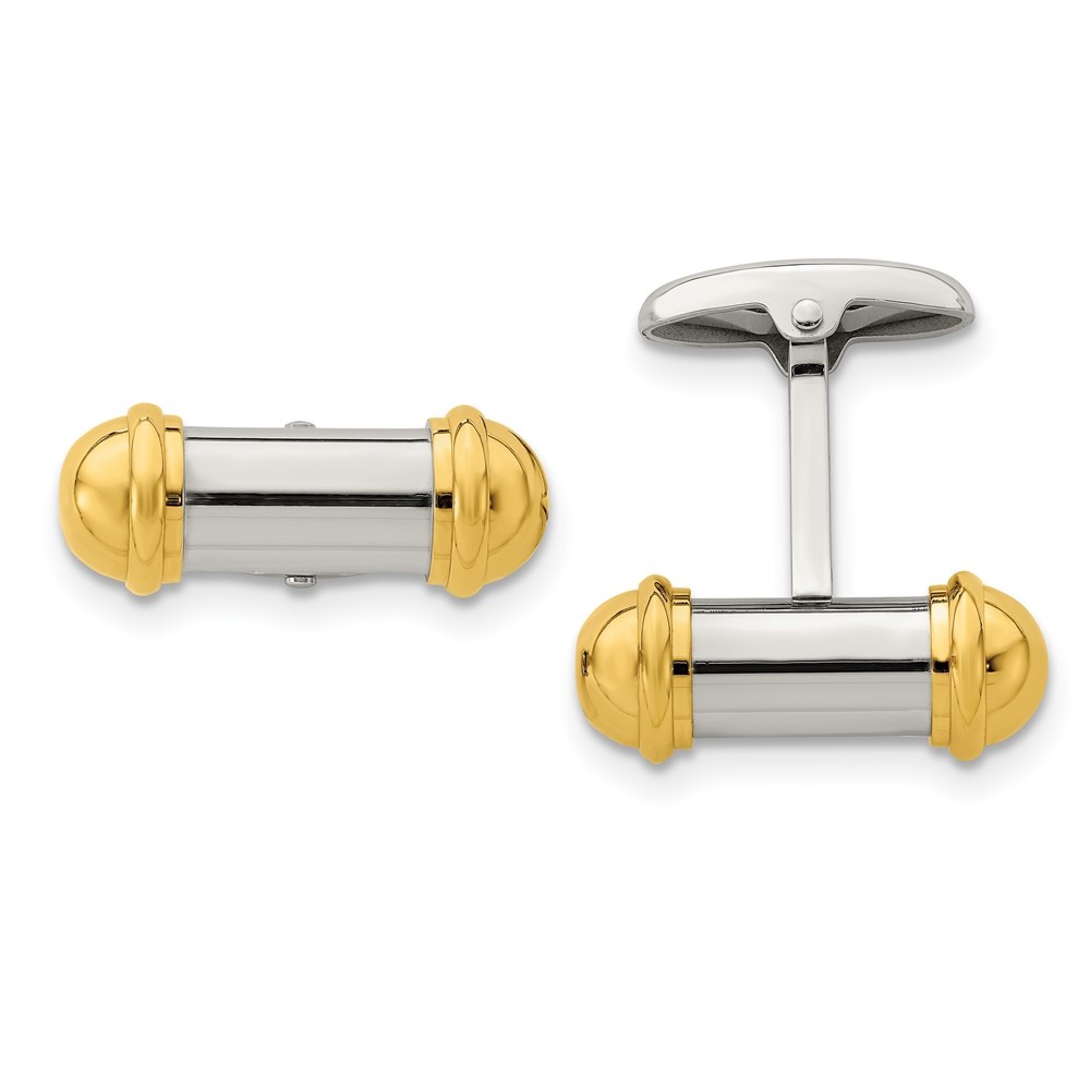 Men's Two-Tone Yellow IP 1/10cttw Diamond Stainless Steel Cufflink Set ...