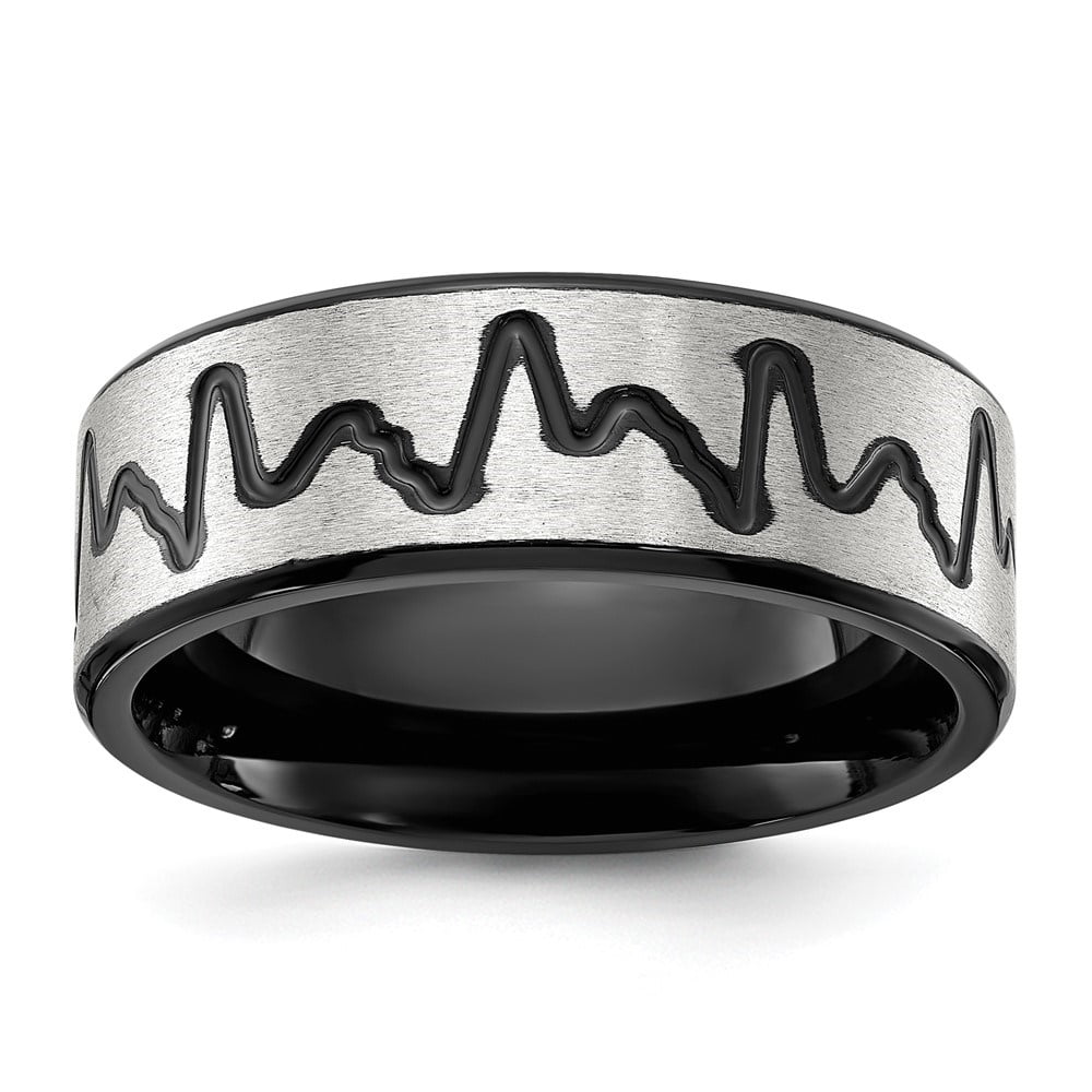 Auriga Fine Jewelry Stainless Steel Brushed Black IP-plated Heartbeat ...
