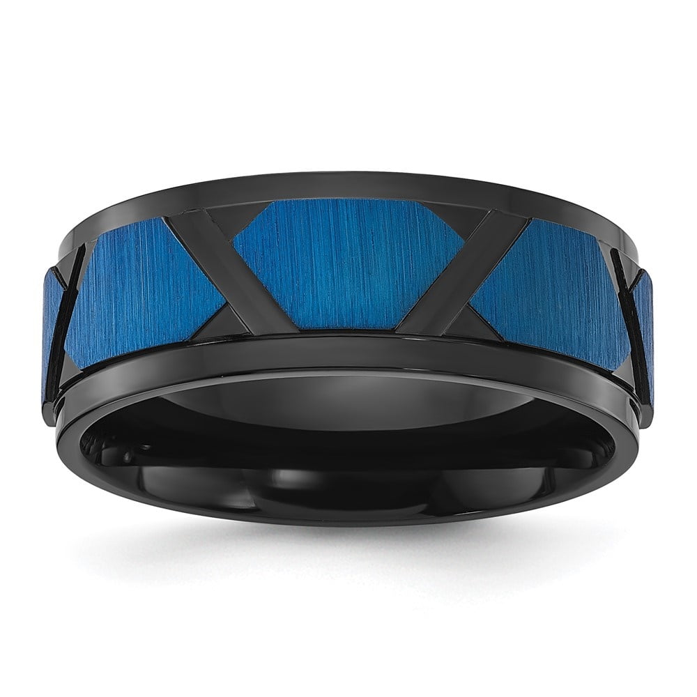 Auriga Fine Jewelry Stainless Steel Brushed and Polished Black and Blue ...